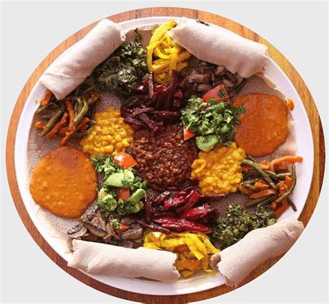 Ethiopian Food Platter Injera With Vegetable Dishes Middle Eastern