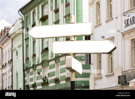 Blank Guide Post In The City Behind Building With Classical Architecture 3 Empty Rectangular