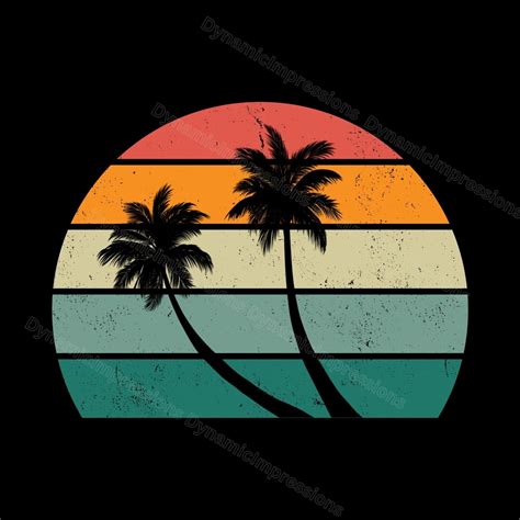 Retro Summer Palm Tree Sunset Clip Art Instant Download Red Orange