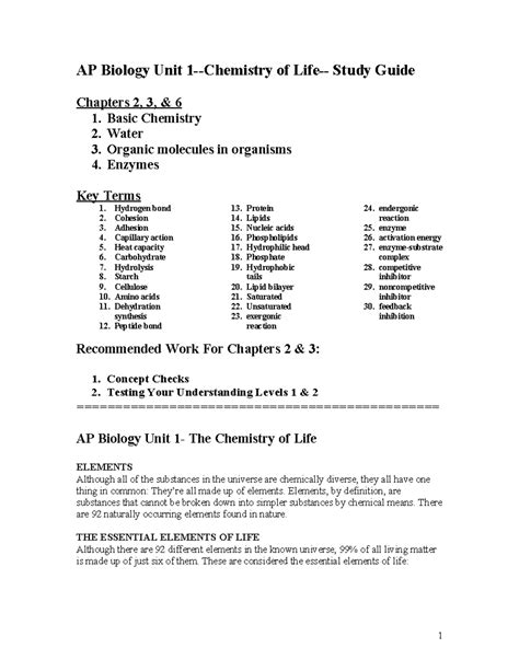 Ap Bio Unit 1 Packet The Chemistry Of Life 2022 Ap Biology Unit 1