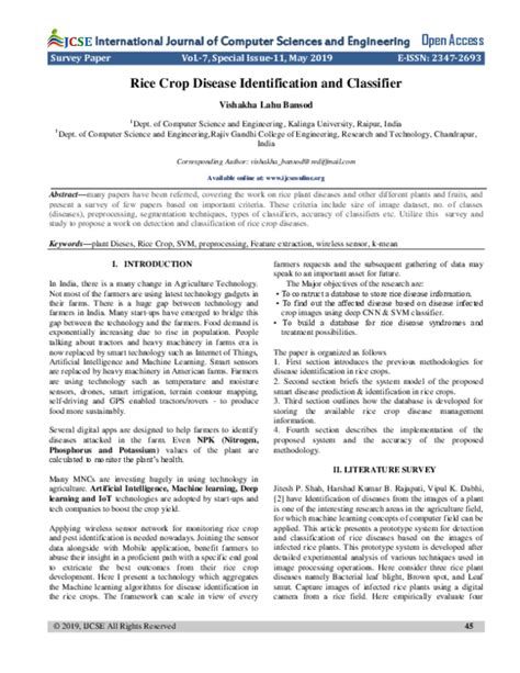 Pdf Rice Crop Disease Identification And Classifier