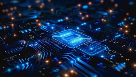 Cyber Themed Digital Background With Blue Glowing Lines And Interconnected Circuits Stock Image