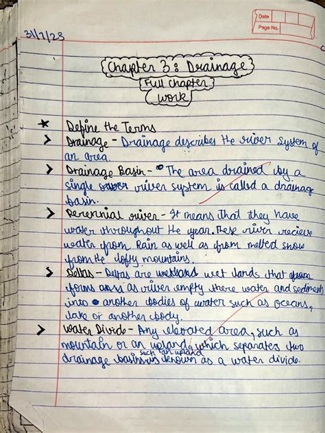 Geography Chapter 3 Drainage Full Chapter Notebook Work Pdf