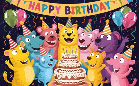 Premium Photo A Poster For Happy Birthday With A Cartoon Character