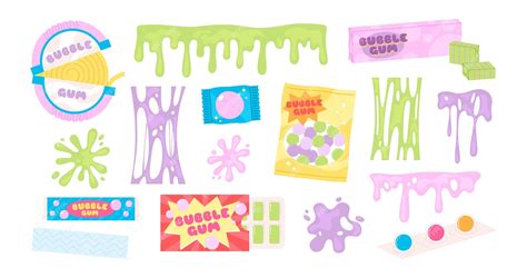 Premium Vector Gum Splashes And Pink Slime Bubble Gums Sticky Chewing Candies Green Splash