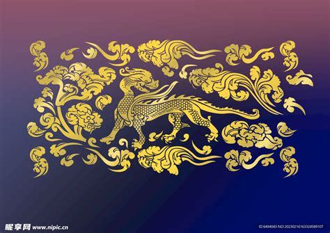 中国古典纹理金色麒麟图案设计图 背景底纹 底纹边框 设计图库 昵图网