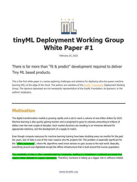 Tinyml Deployment Wg White Paper 1 Pdf Internet Of Things Machine