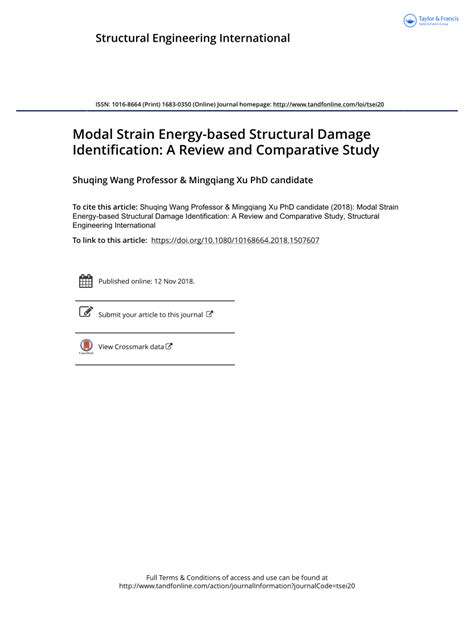 PDF Modal Strain Energy Based Structural Damage Identification A Review And Comparative Study
