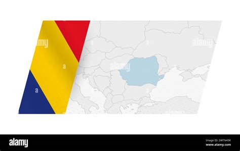 Romania Map In Modern Style With Flag Of Romania On Left Side Vector