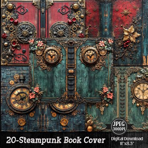 Steampunk Book Covers Vintage Junk Journal Kit 20 Jpeg Digital Papers