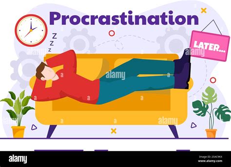 Procrastination Vector Illustration With Procrastinating Lazy
