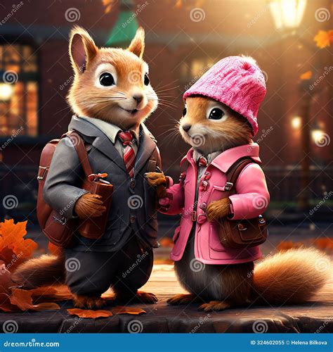 Cute Squirrels With Nuts And Acorns Set Vector Black White Outline Sketch Cartoon Isolated