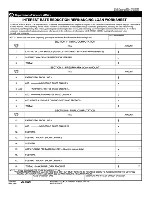 Va Form 26 8923 Interest Rate Reduction Refinancing Loan Worksheet