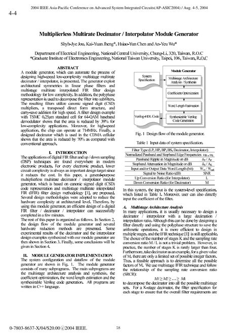 PDF Multiplierless Multirate Decimator Interpolator Module Generator