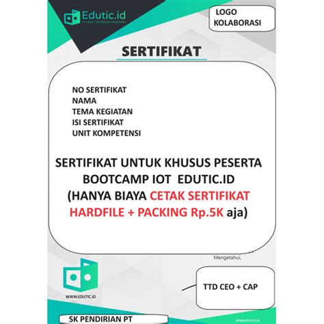 Jual Cetak Sertifikat Print Sertifikat Bootcamp Edutic Id Kab Sukoharjo Edutic Id Shop