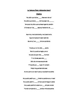 La Tortura Song By Shakira With Fill In The Blank Lyrics Tpt