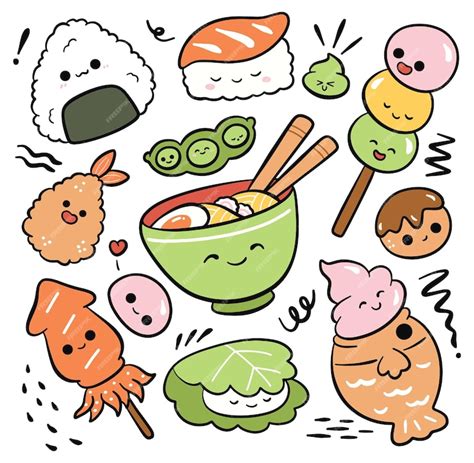 Premium Vector Set Of Kawaii Japan Food Cartoon Doodle