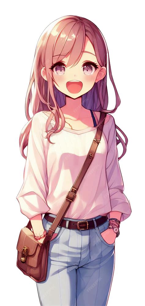 Premium Photo Anime Girl Smiling In Casual Clothes Long Hair