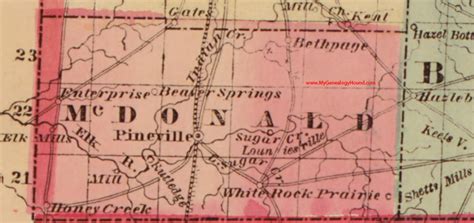 Mcdonald County Missouri 1861 Map Pineville Beaver Springs