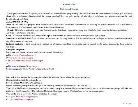 Oop Handout 2 Chapter 2 Objects And Classes In Java Studocu