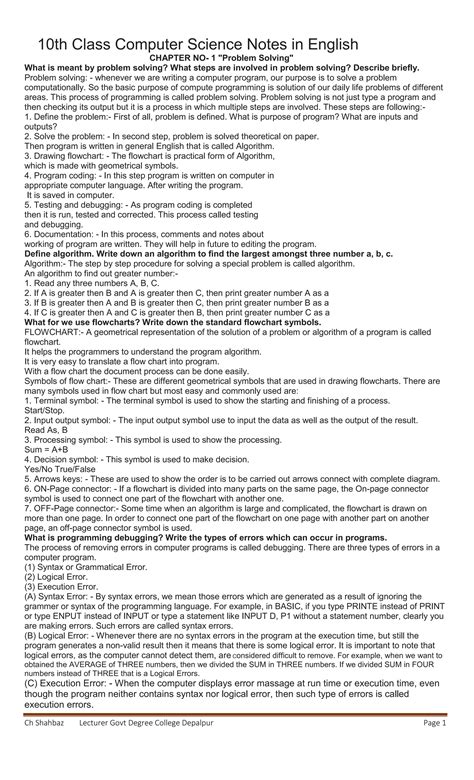 10th Class Computer Science Notes In English By Cstechz Pdf
