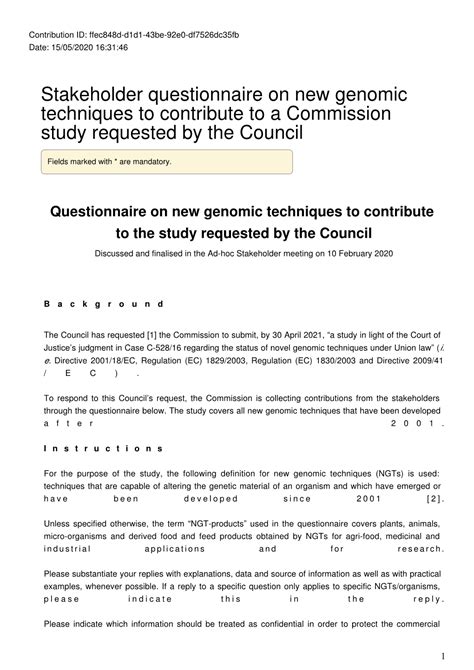Stakeholder Questionnaire On New Genomic Techniques To Contribute To A