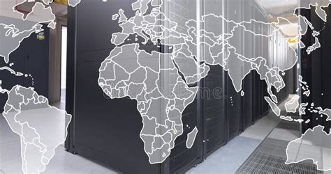 Animation Of World Map Against Computer Server Room Stock Video Video
