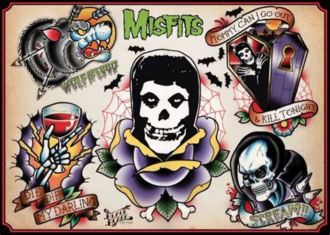 Misfits Tattoo Flash Band Tattoo Flash Misfits Skull Tattoo Punk Tattoo