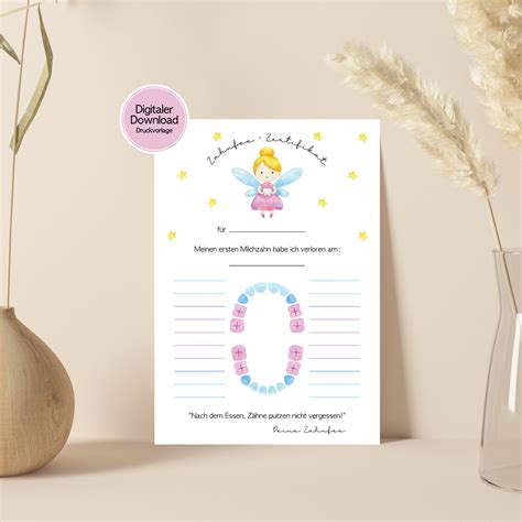 Zahnkalender Milchzähne Zahnfee Zertifikat Zum Ausdrucken Etsy Schweiz