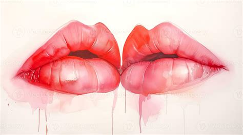 Cartoon Women Lips In A Kiss Red Lipstick Female Affection Made With