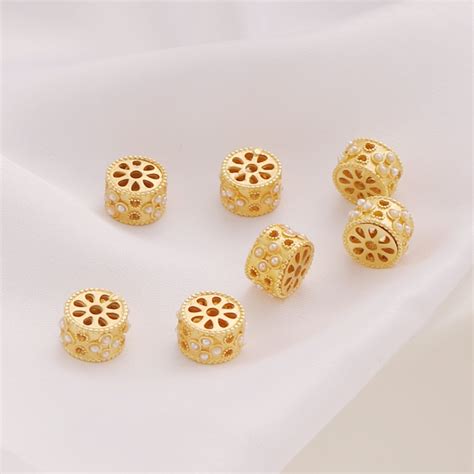 Spacer ลูกปัด Diy 18k วิธีโบราณทองฝังเปลือกลูกปัดกลองลูกปัดบาร์เรล Shopee Thailand