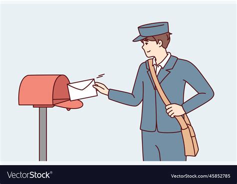 Man In Postman Uniform Throws Paper Letter Vector Image