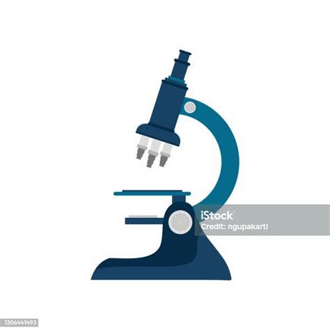 현미경 아이콘의 벡터 플랫 스타일 흰색 배경에 격리 된 장비와 화학 실험실 추상 설계 과학 연구 실험실 장비 및 광학 도구의 개념 실험실에 대한 스톡 벡터 아트 및 기타