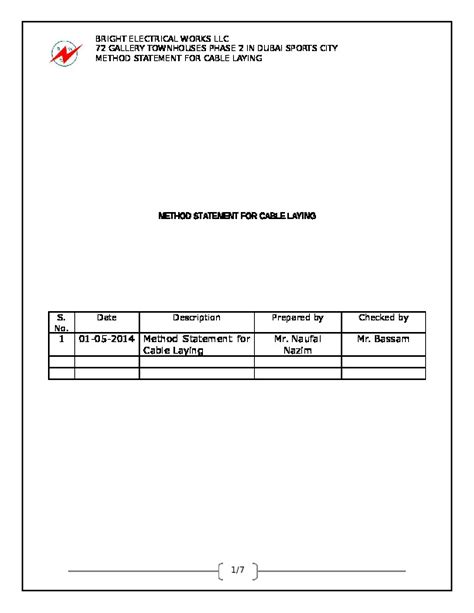 Power Cable Laying Method Statement At Mitzi Mcclain Blog