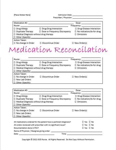 Medication Reconciliation Sheet Etsy