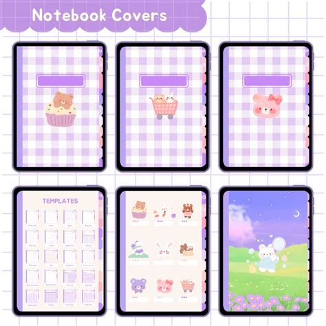 Cute Digital Bear Notebook Purple Bear And Pastel Theme With 20