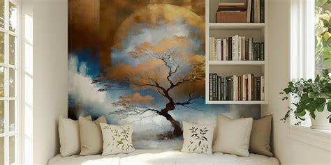 Celestial Tree Wallpaper In Blue And Gold