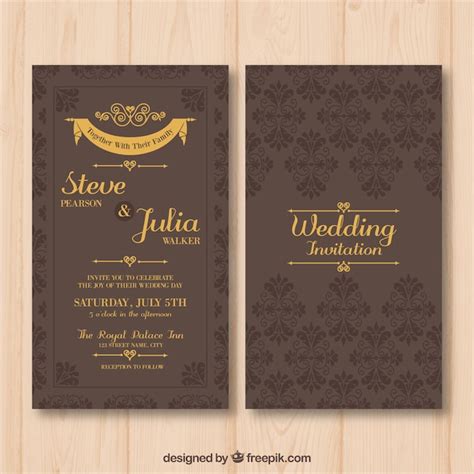 Free Vector Wedding Invitation In Vintage Style