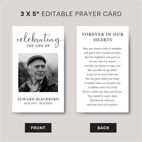 Memorial Prayer Cards Template Minimal Funeral Prayer Card Double