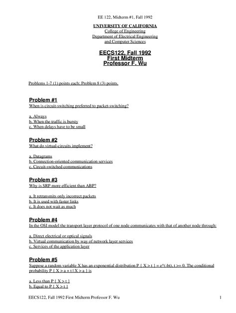 circuit switching introduction to communication networks exam docsity