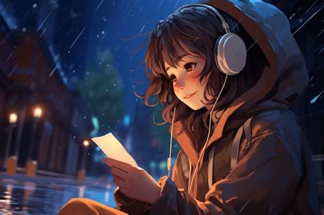 Premium Ai Image Anime Girl Sitting On The Ground In The Rain With