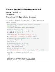 Python Programming Linear Regression Csv Operations Course Hero