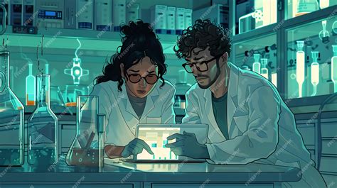 Premium Photo Two Scientists Collaborating In A Modern Lab At Night