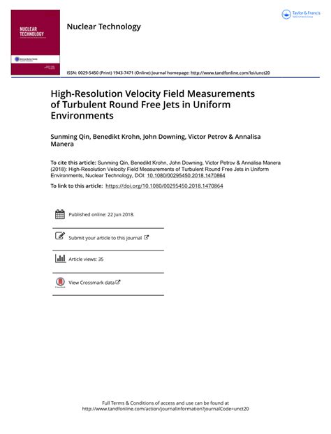 Pdf High Resolution Velocity Field Measurements Of Turbulent Round Free Jets In Uniform