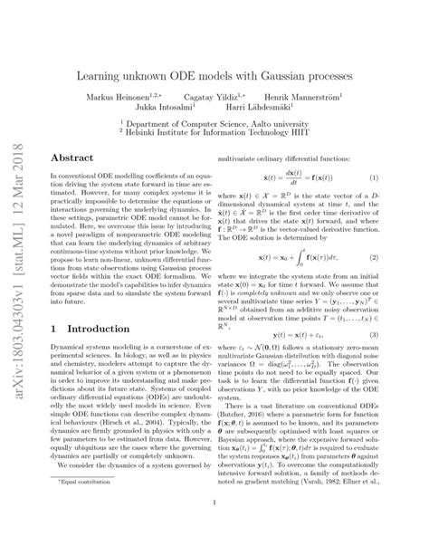 Learning Unknown Ode Models With Gaussian Processes Deepai