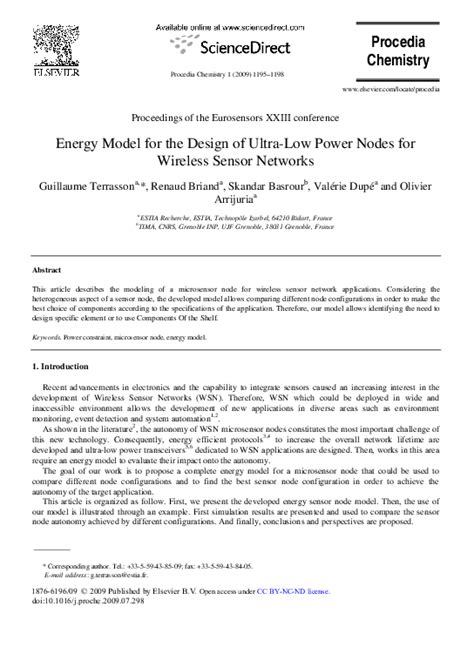 Pdf Energy Model For The Design Of Ultra Low Power Nodes For Wireless Sensor Networks