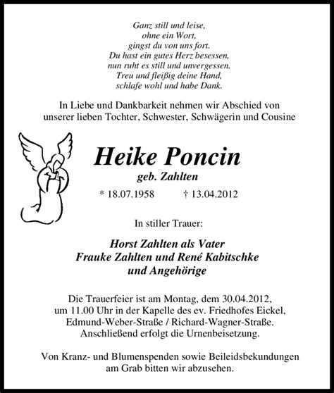 Traueranzeigen Von Heike Poncin Trauer In Nrw De