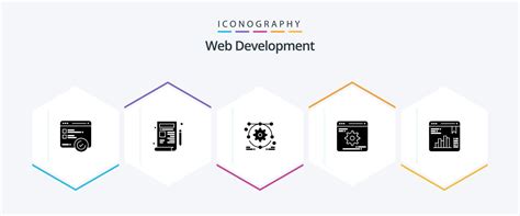 web development 25 glyph icon pack including graph chart development