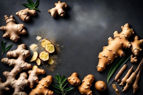 Premium Ai Image Ginger Composition Flat Lay With Free Space For Copy Concrete Background