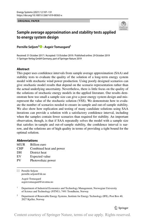 Sample Average Approximation And Stability Tests Applied To Energy System Design Request PDF